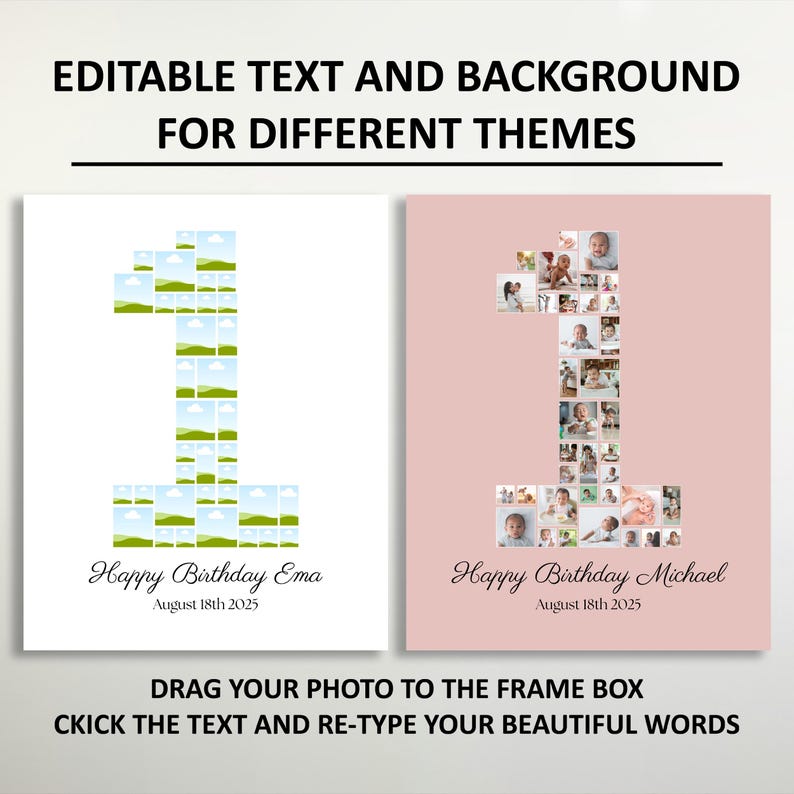 First Birthday Photo Collage Template: Editable Milestone Sign (canva ...