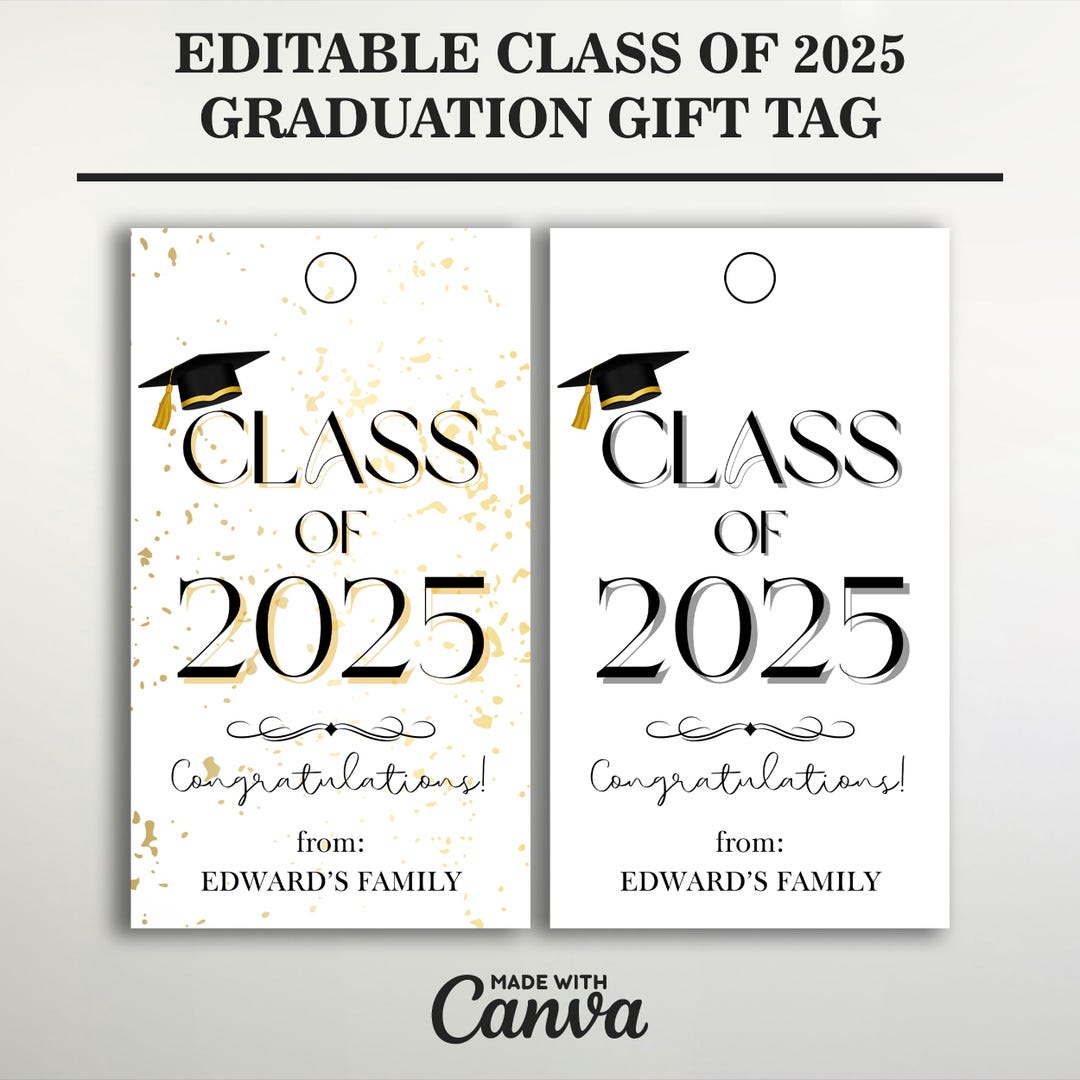 Editable Class of 2025 Graduation Gift Tag Printable Graduation Party ...