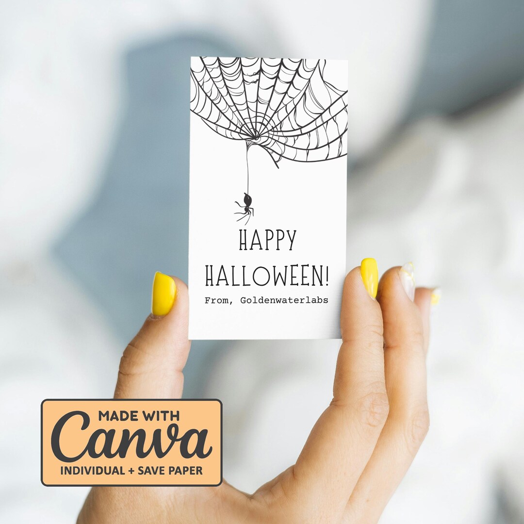 Halloween Spider Net Printable Gift Tag Template, Editable Trick or ...