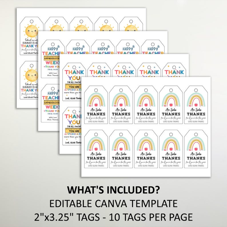 Editable Teacher Appreciation Week Gift Tags Thank You Teacher Gift Tag ...