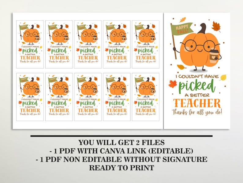 Happy Fall Teacher Gift Tag Printable Digital Download Pumpkin I Couldn ...