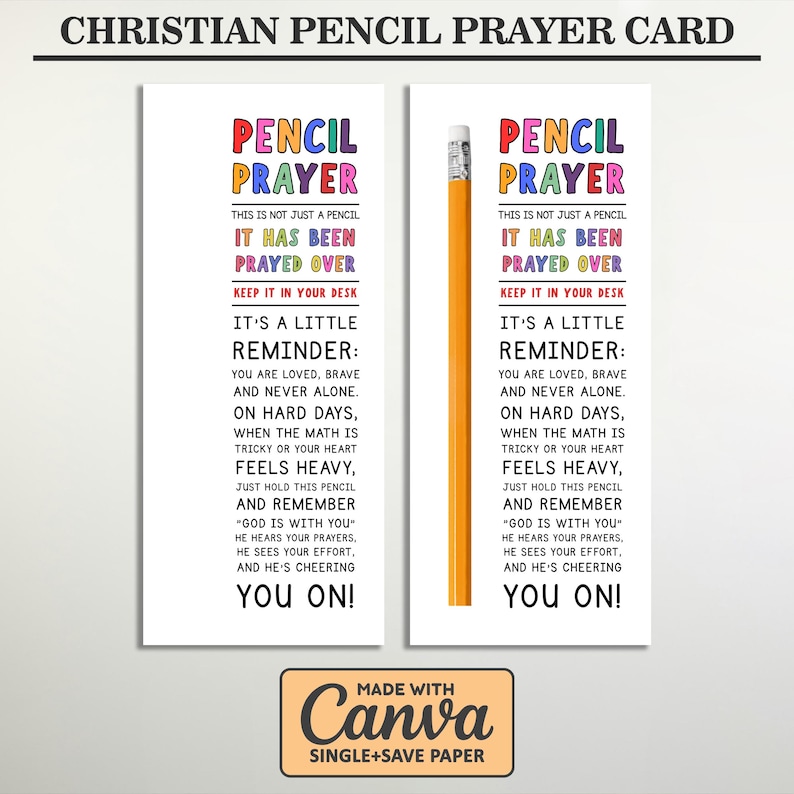 Christian Pencil Prayer Card Printable for Students and Teachers for ...