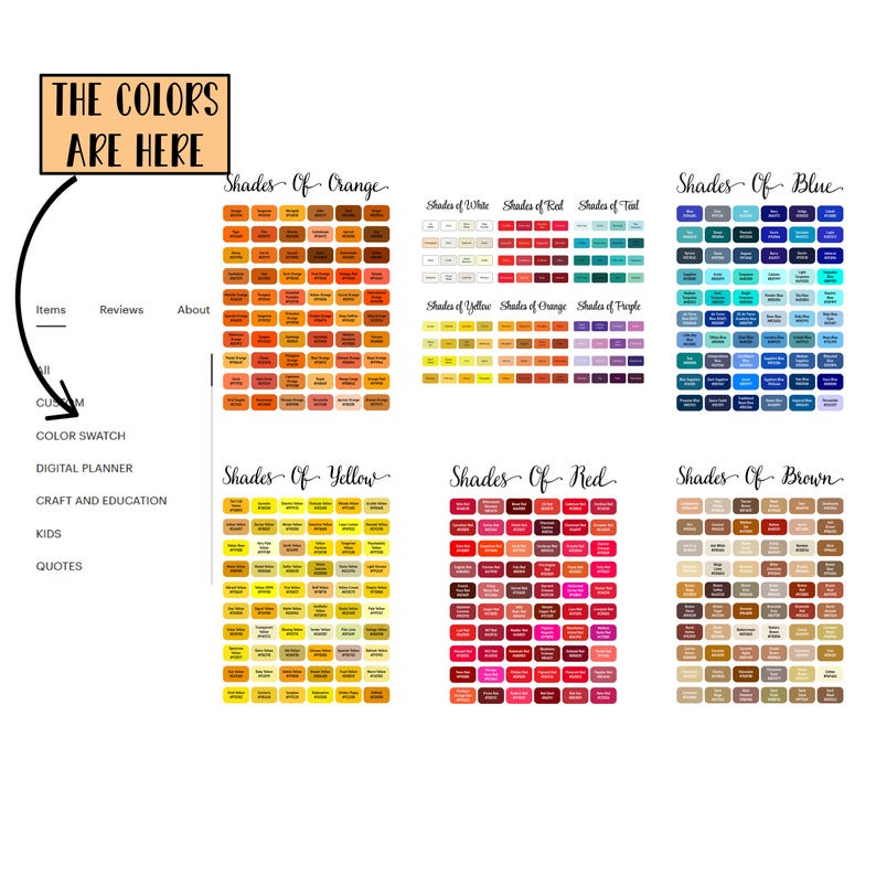 206 Color Names and Shades, Color Chart Name, Color Shade Table, Colour ...