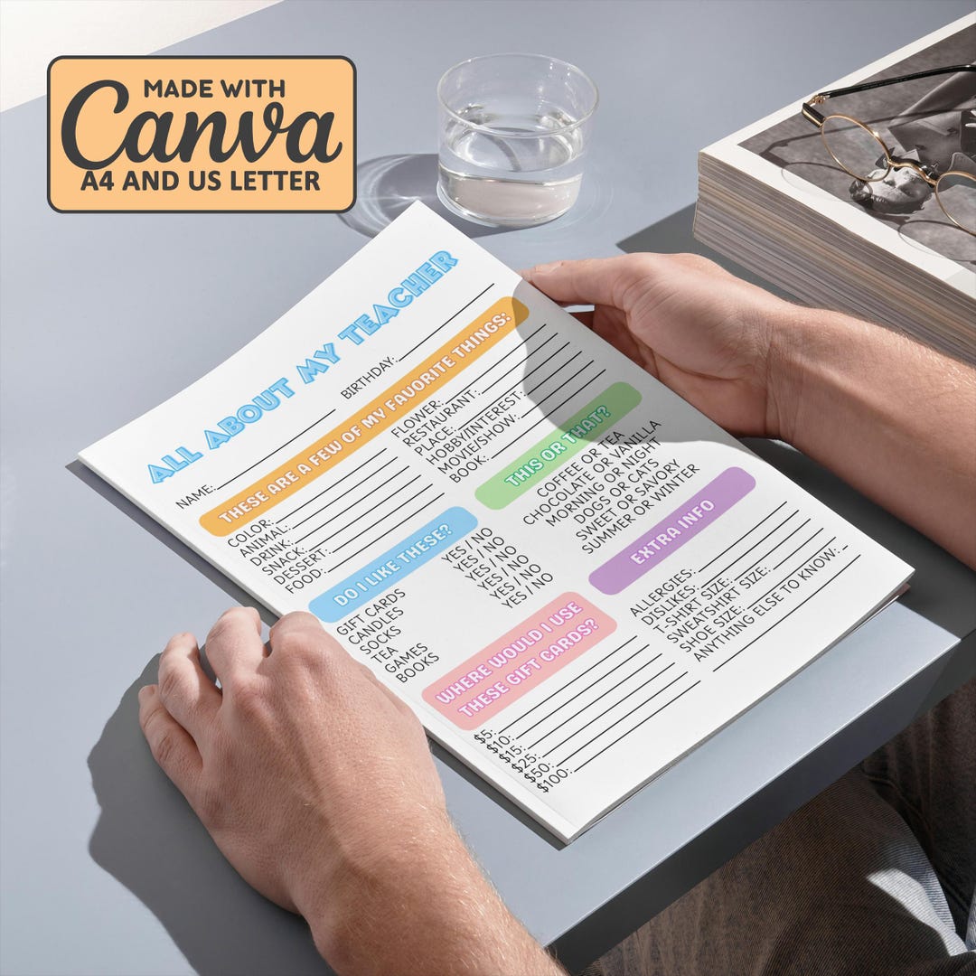 Editable Teacher Favorites Survey: Back to School Gift (canva Digital ...