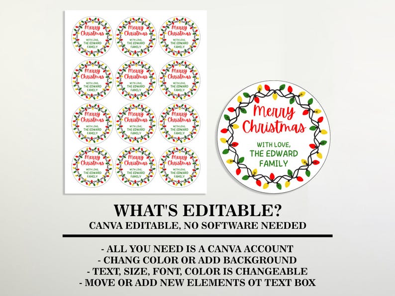Editable Christmas Gift Tags | Circle Lights Holiday Labels ...
