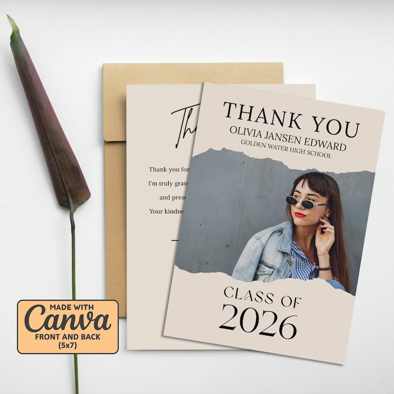Editable Graduation Thank You Card Canva Template, 5x7 Graduation Photo ...