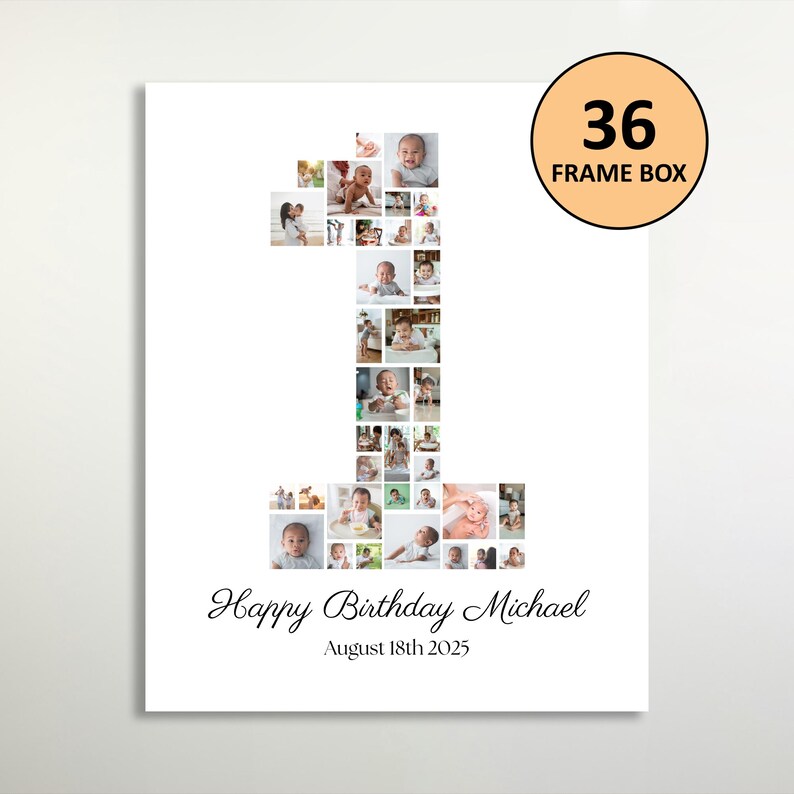 Birthday Number 1 Photo Collage, Birthday Gift, First Birthday Photo ...