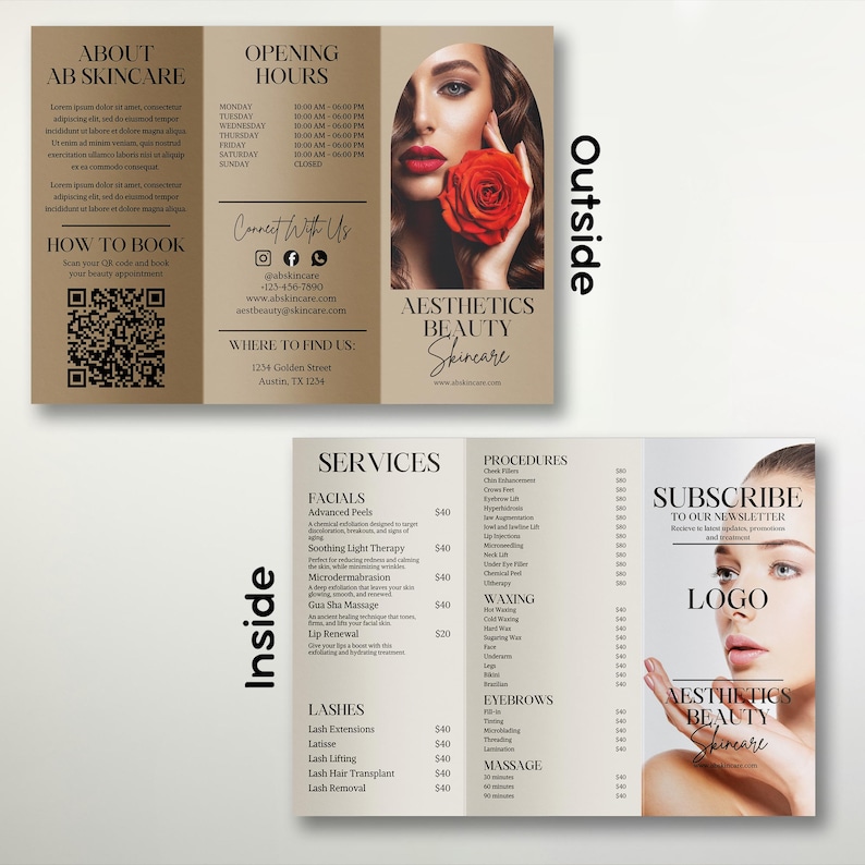 Esthetician Trifold Brochure | Medspa Skincare Beauty Brochure Template ...