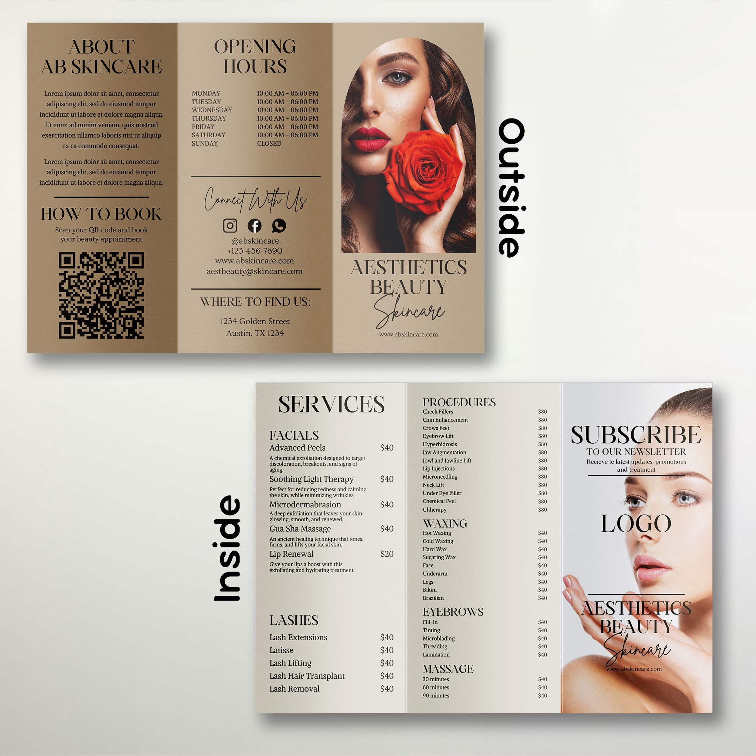 Esthetician Trifold Brochure | Medspa Skincare Beauty Brochure Template ...