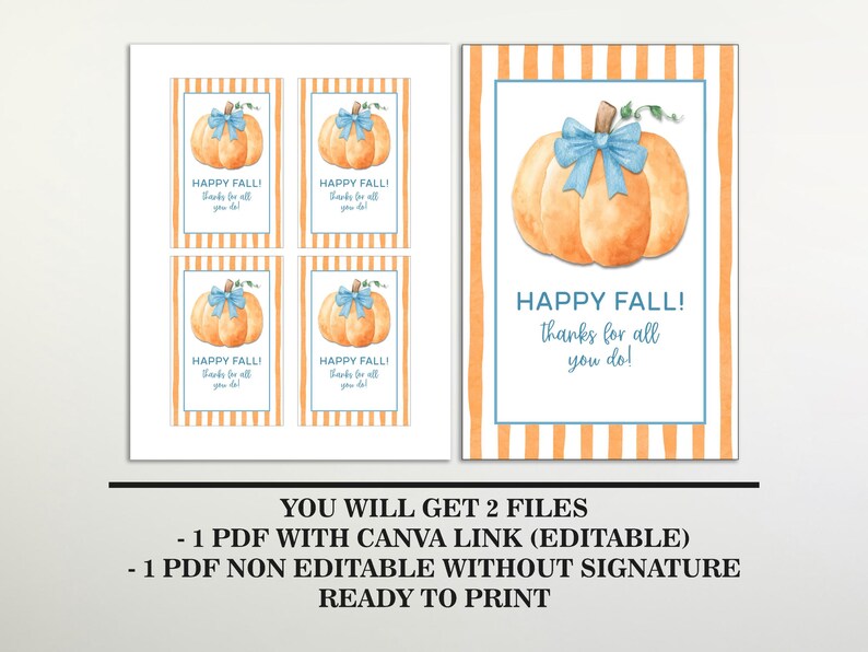 Editable Happy Fall Gift Tag, Watercolor Coquettte Pumpkin Favor Tag ...