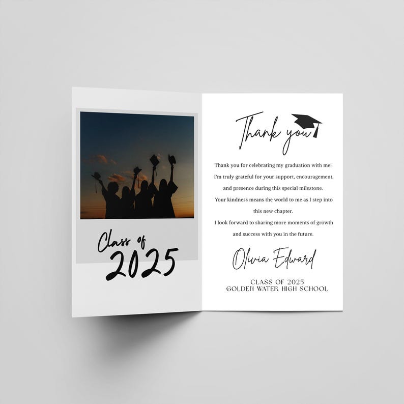 Editable Graduation Thank You Card Template With Photo | Grad Thank You ...