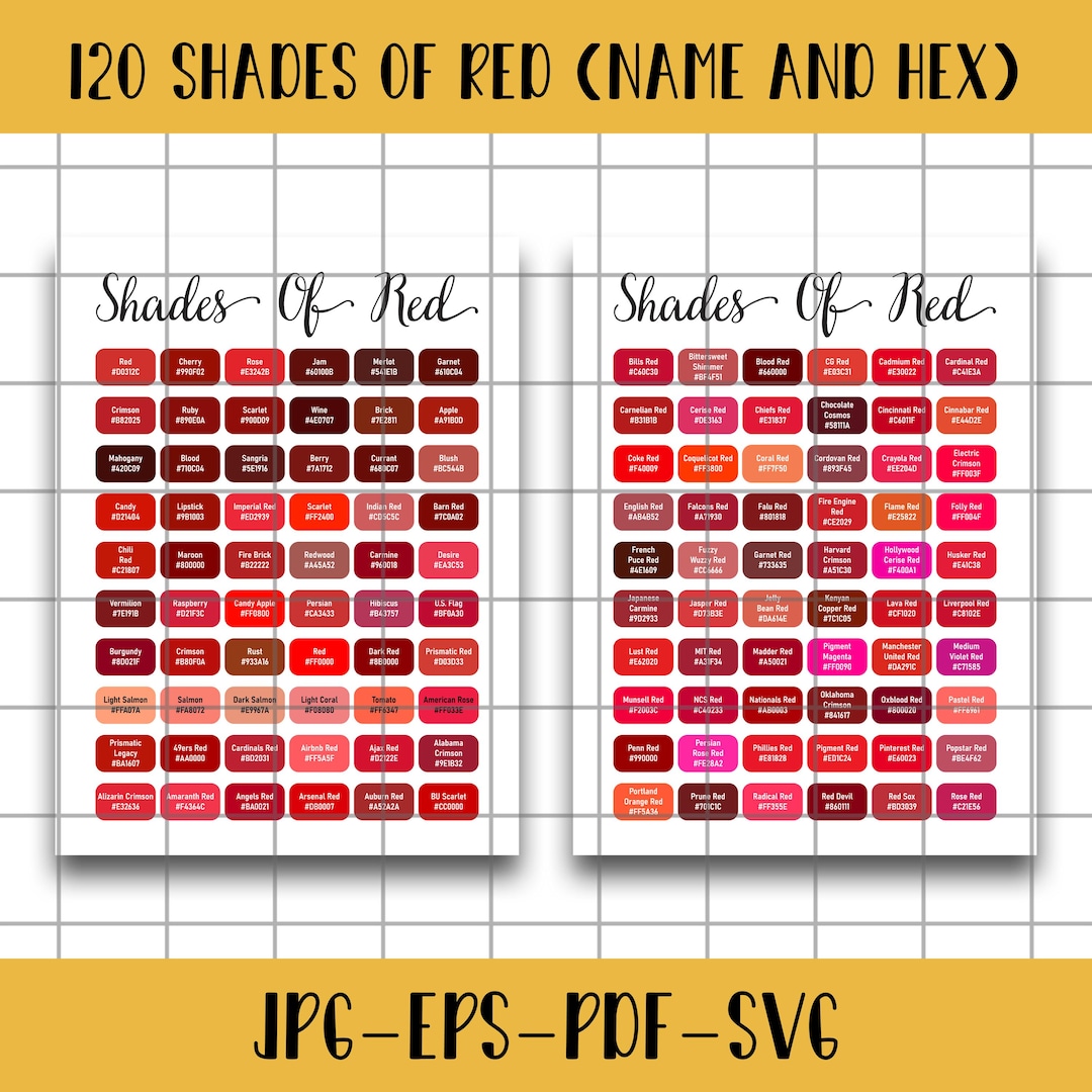 120 Color Names and Shades, Red Color Hex Name PNG, Shades of Red ...