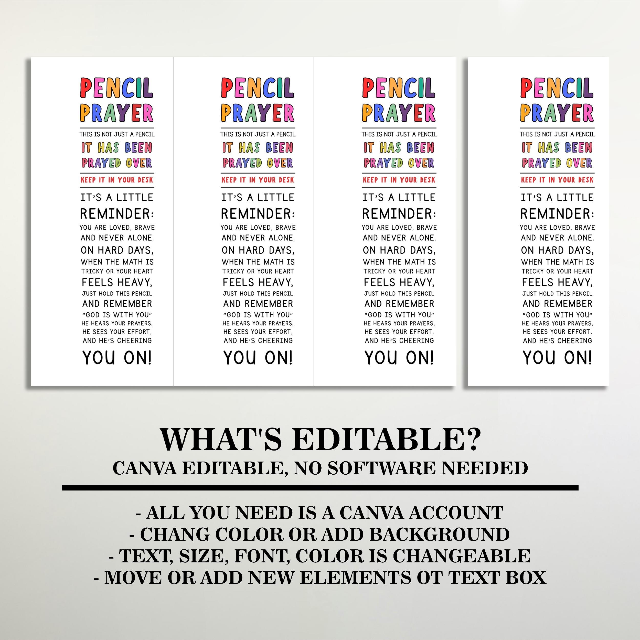 Christian Pencil Prayer Card Printable for Students and Teachers for ...