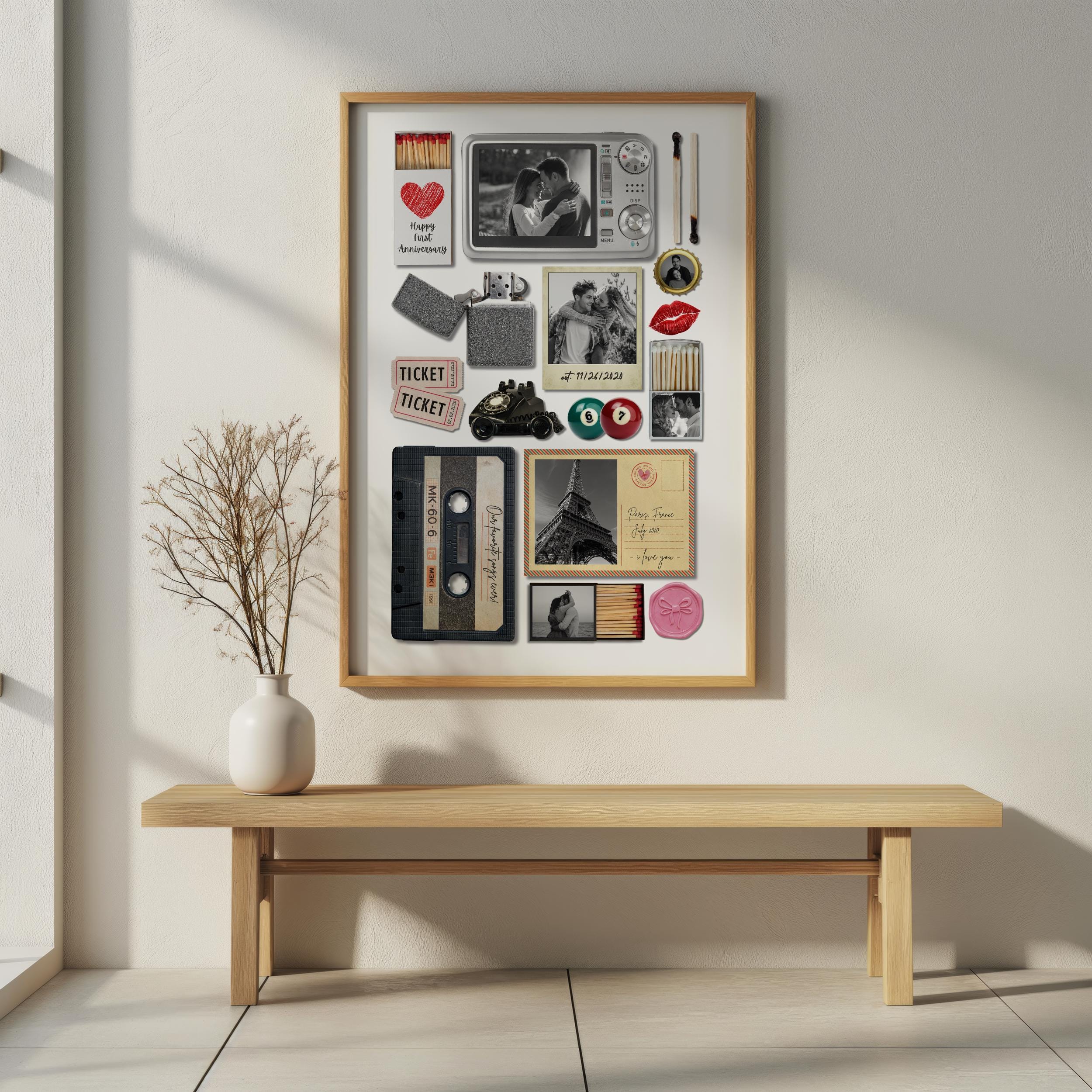 Printable Retro Matchbox Collage Poster, Custom Couple Art Personalized ...