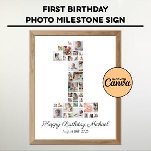 Birthday Number 1 Photo Collage, Birthday Gift, First Birthday Photo ...