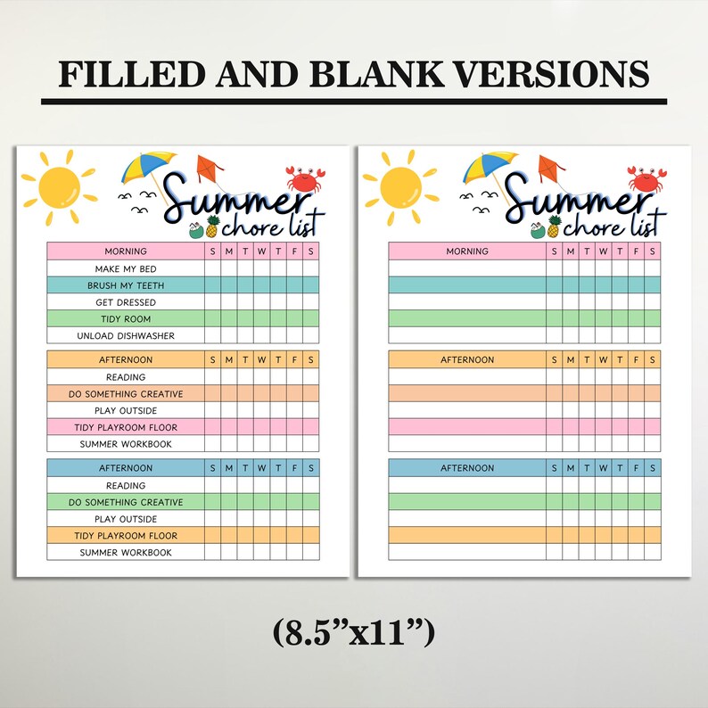 Editable Summer Chore Chart for Kids: Reward System, Responsibility ...