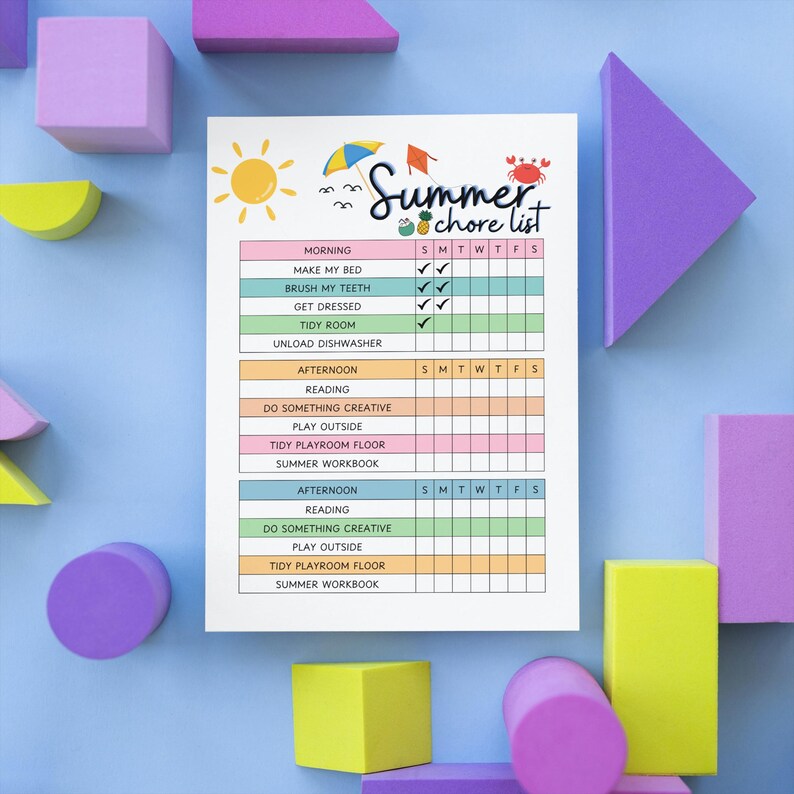 Editable Summer Chore Chart for Kids: Reward System, Responsibility ...