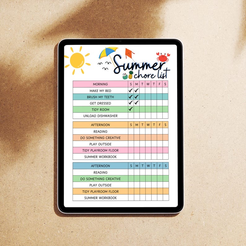 Editable Summer Chore Chart List for Kids, Teen Chores Reward System ...