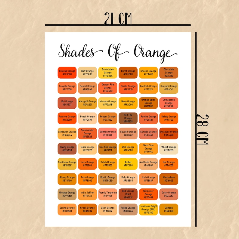 120 Color Names and Shades, Orange Color Hex Name PNG, Shades of Orange ...