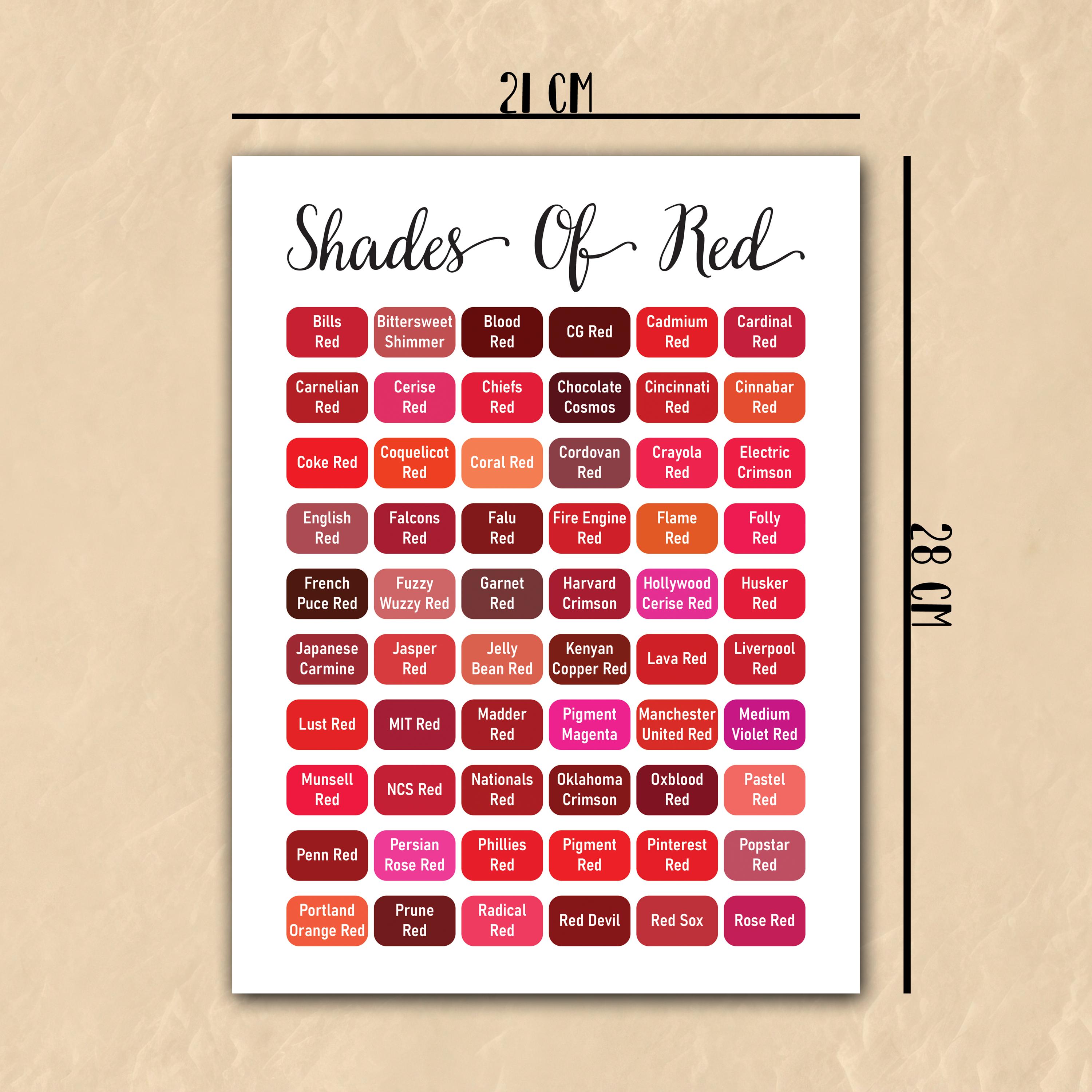 120 Color Names and Shades, Red Color Hex Name PNG, Shades of Red ...
