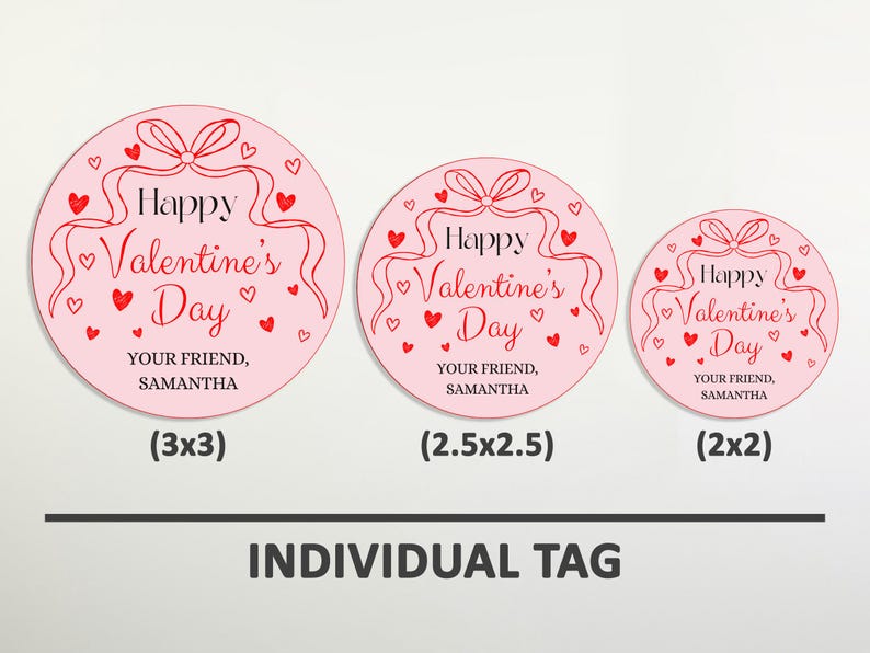 Editable Valentines Day Gift Tags, Red Bow Pink Valentine Sticker ...