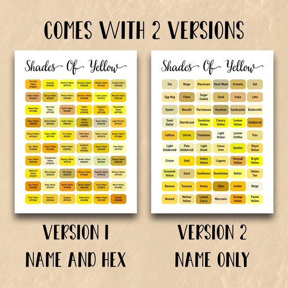 Yellow Color Names Chart