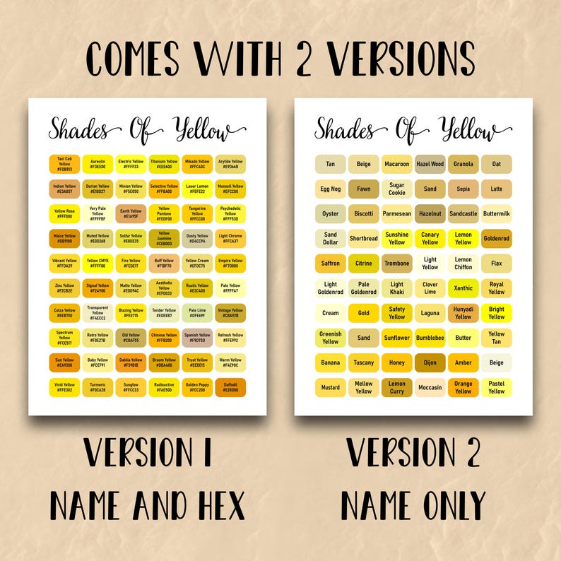 120 Color Names and Shades, Yellow Color Hex Name PNG, Shades of Yellow ...