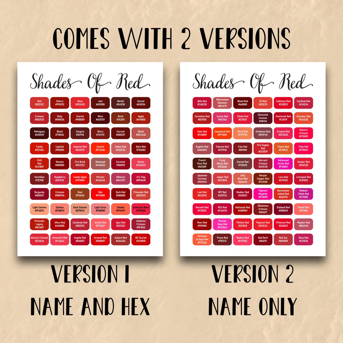 120 Color Names and Shades, Red Color Hex Name PNG, Shades of Red ...