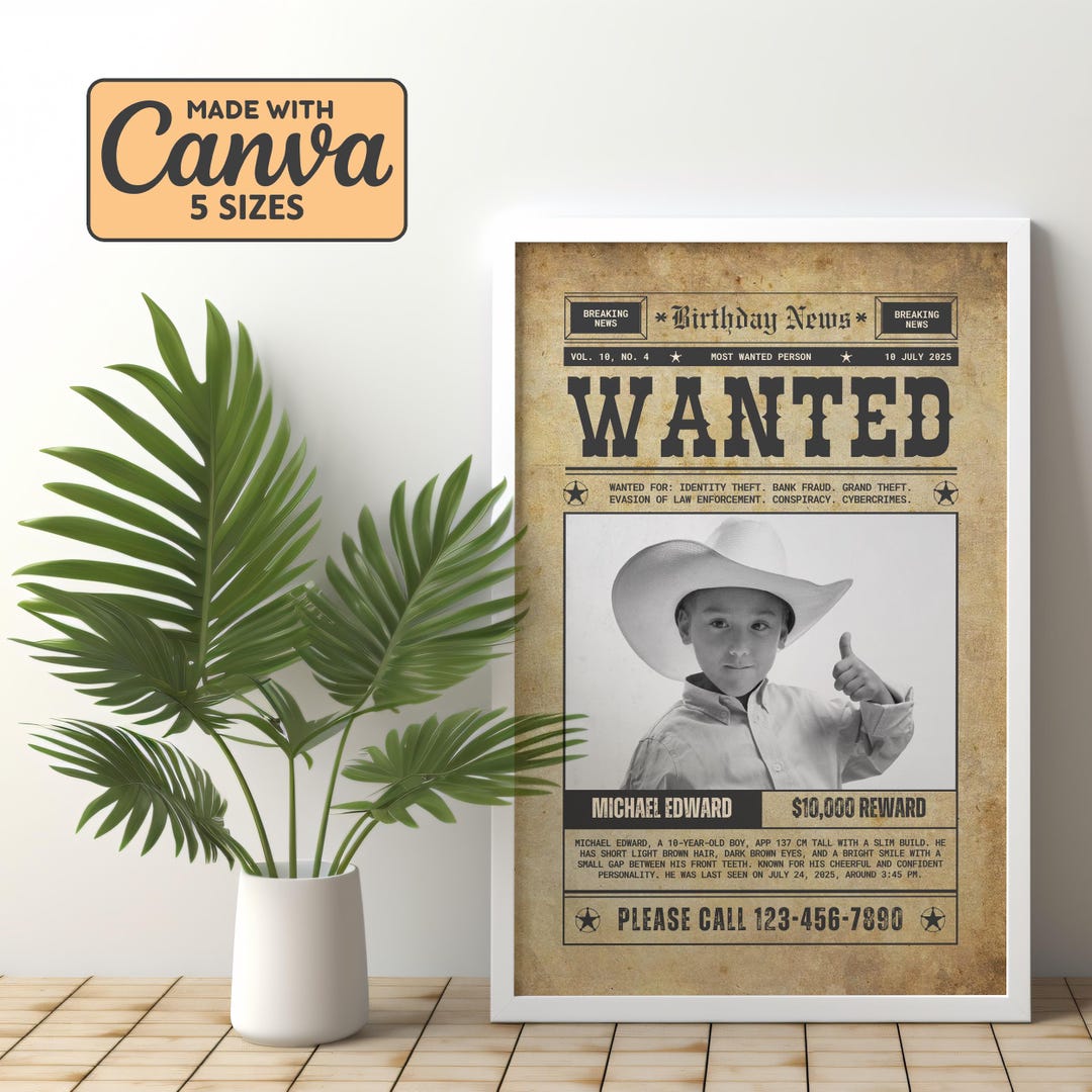 Wanted Sign Posters Canva Template | Printable Custom Editable Outlaw ...