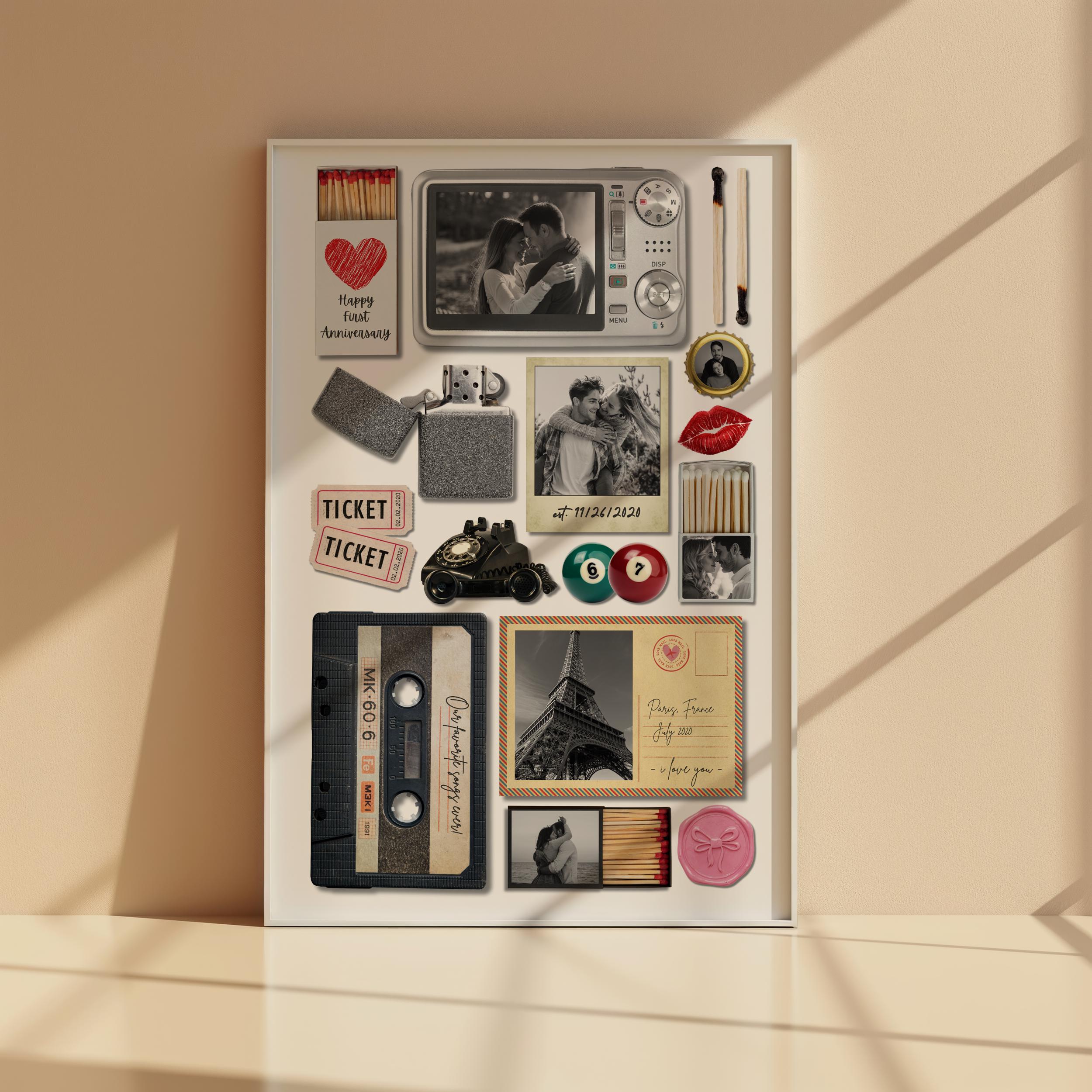 Printable Retro Matchbox Collage Poster, Custom Couple Art Personalized ...