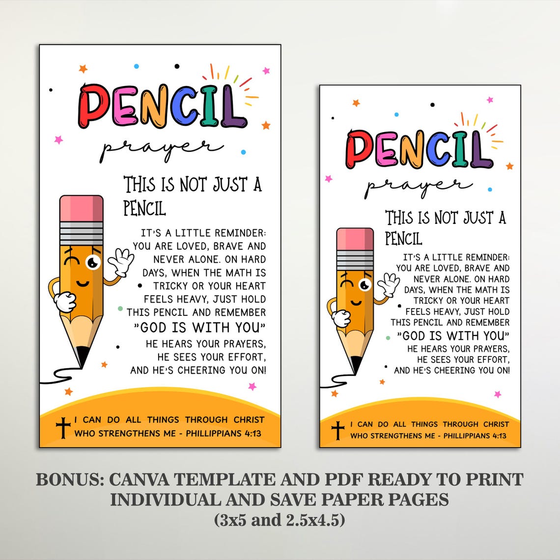 Pencil Prayer Gift Tag, Back to School Tag Editable Engraved Pencils ...