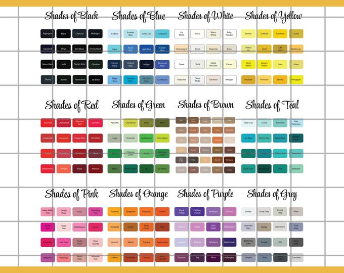 206 Color Names and Shades, Color Chart Name, Color Shade Table, Colour ...