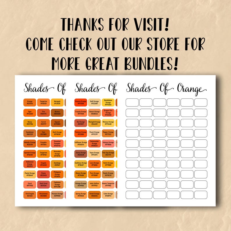120 Color Names and Shades, Orange Color Hex Name PNG, Shades of Orange ...