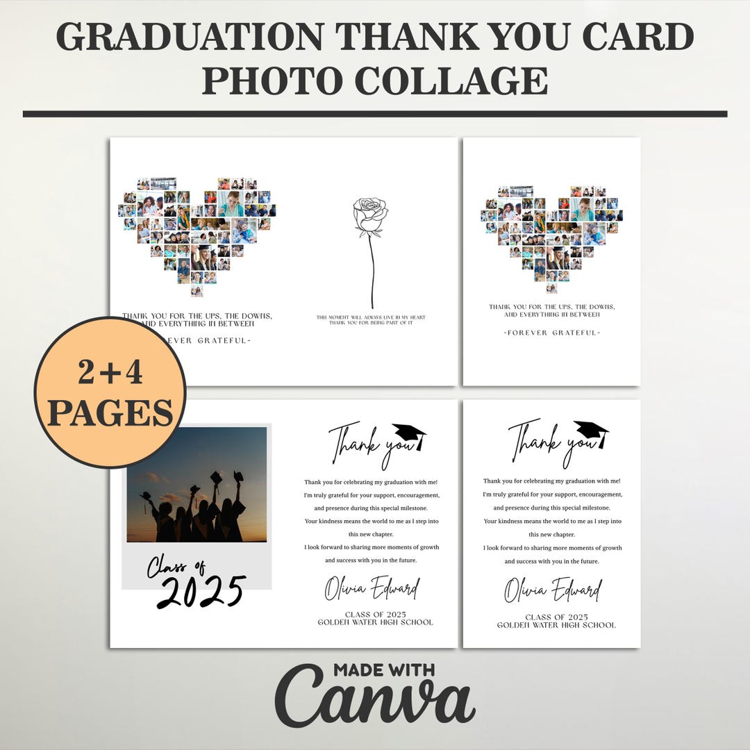 Editable Graduation Thank You Card Template With Photo | Grad Thank You ...
