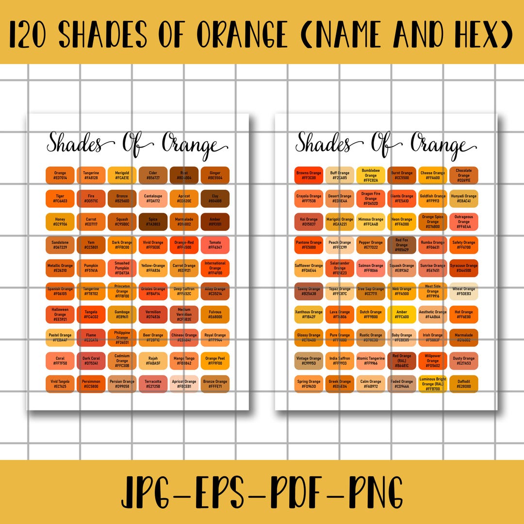 120 Color Names and Shades, Orange Color Hex Name PNG, Shades of Orange ...