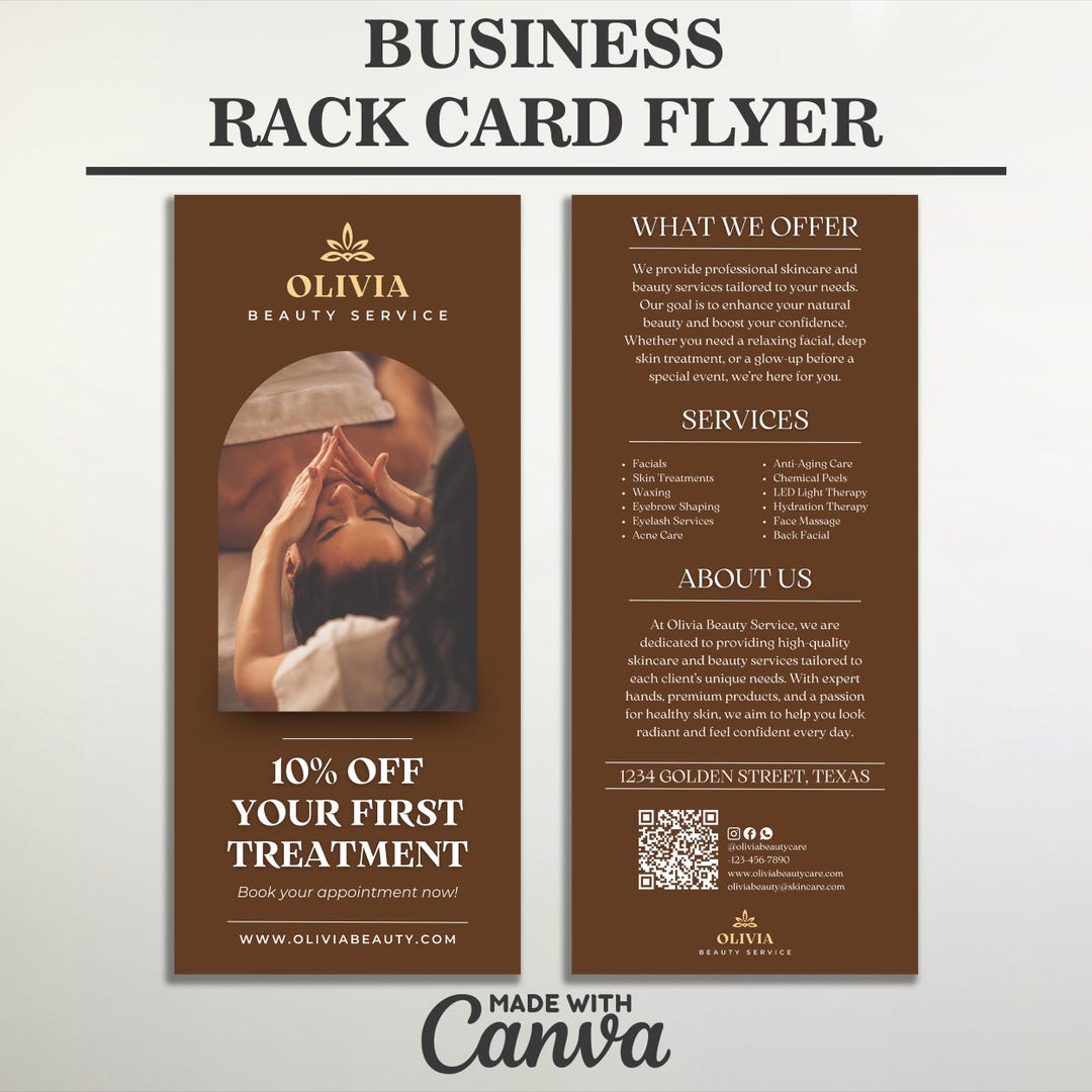 Editable Business Rack Card Flyer Canva Template, One Page Marketing ...