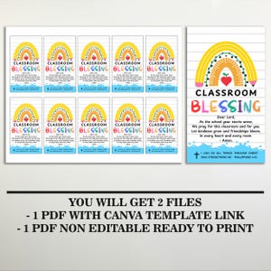 Printable Classroom Blessing Tag, Cute First Day of School Teacher ...