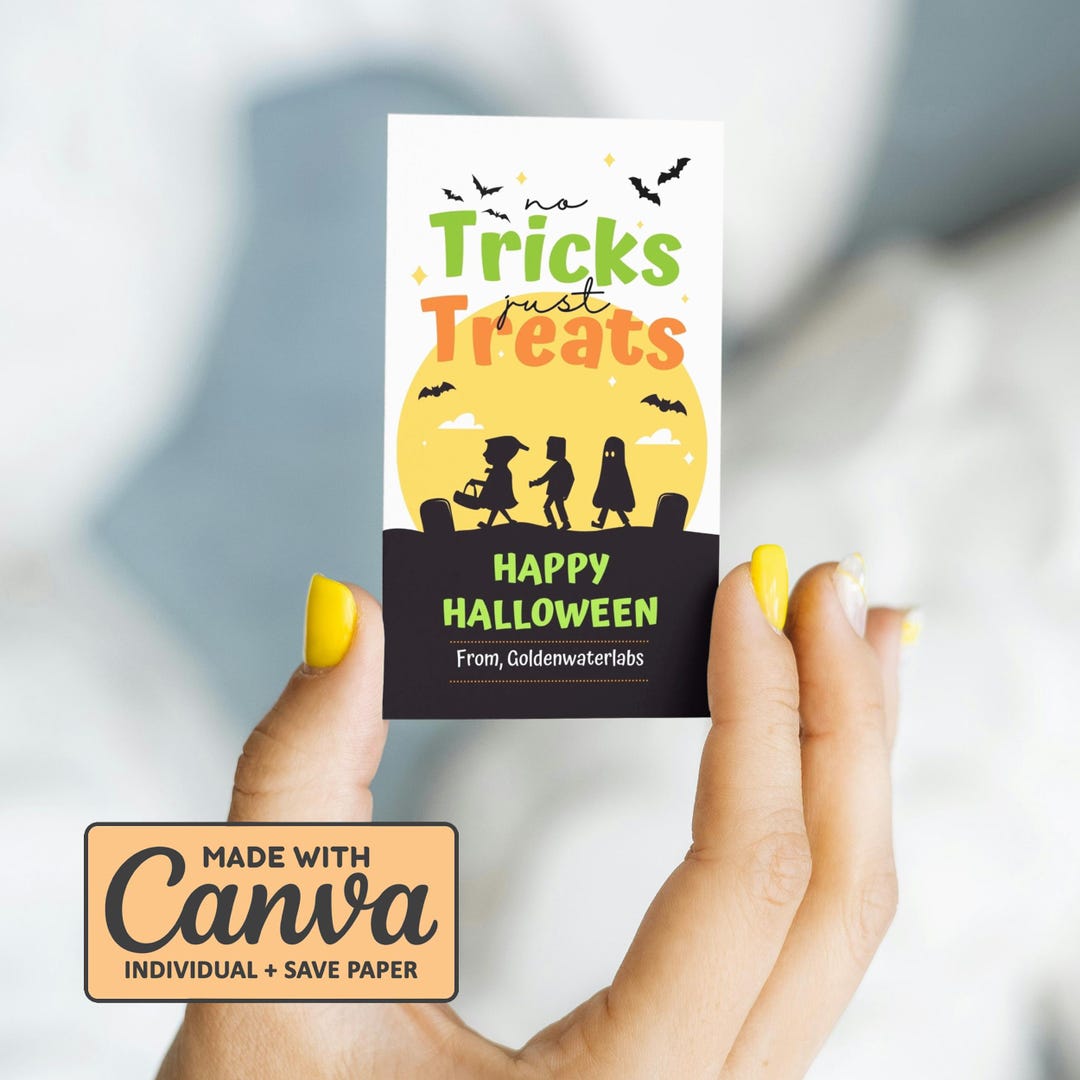 No Tricks Just Treats Gift Tag, Printable Happy Halloween Favor Tags ...