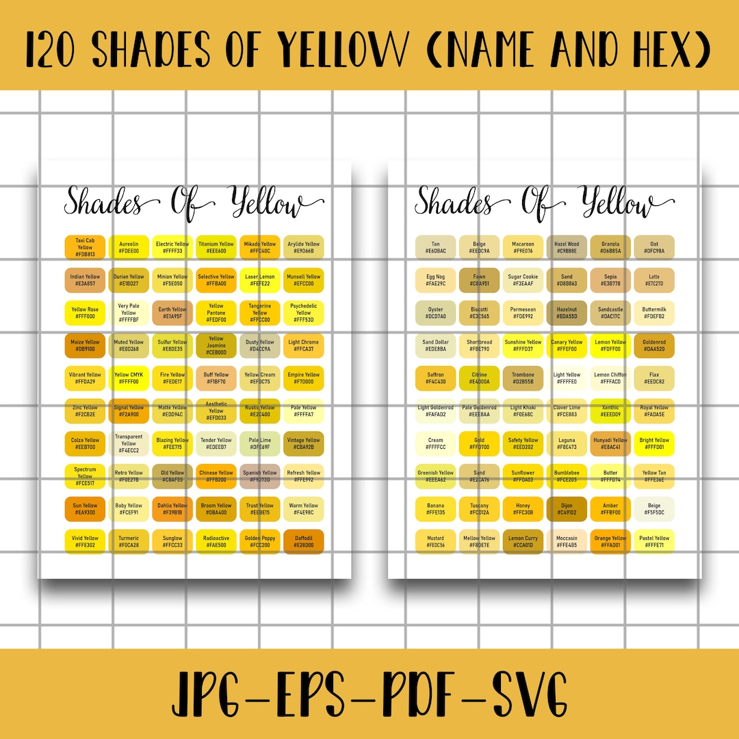 120 Color Names and Shades, Yellow Color Hex Name PNG, Shades of Yellow ...