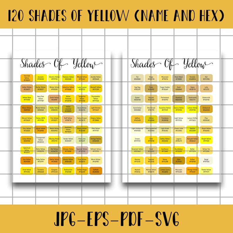 120 Color Names and Shades, Yellow Color Hex Name PNG, Shades of Yellow ...