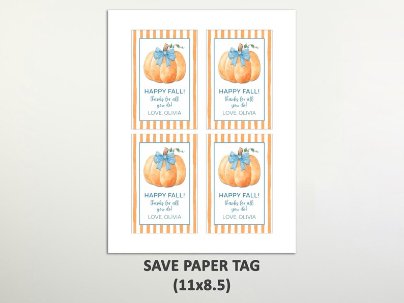 Editable Happy Fall Gift Tag, Watercolor Coquettte Pumpkin Favor Tag ...