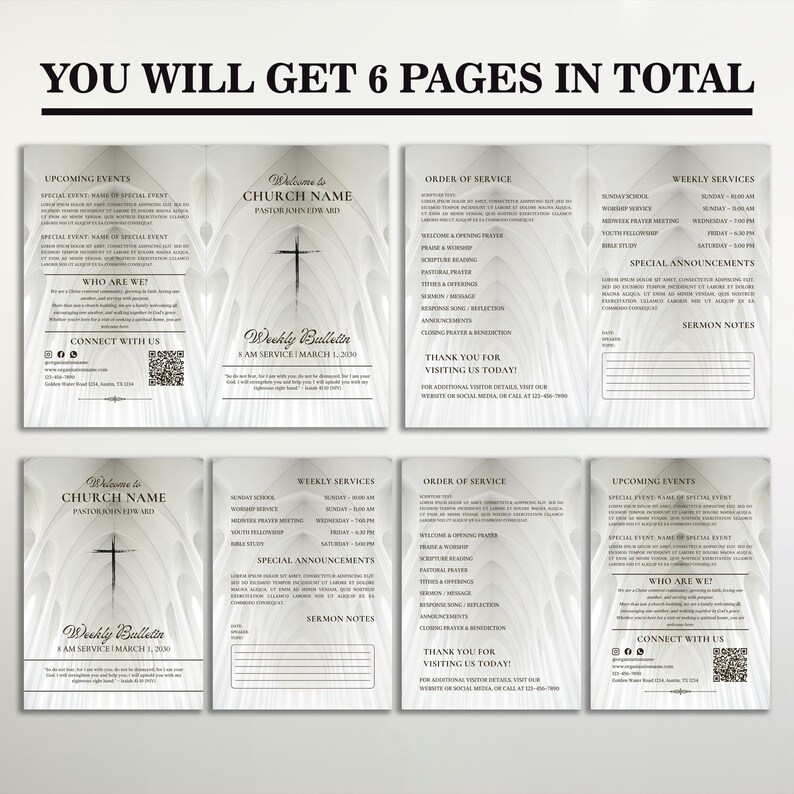 Editable Church Bulletin Template, Modern Canva Bifold Program for ...