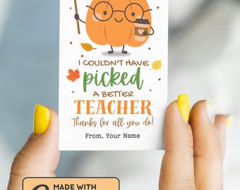 Happy Fall Teacher Gift Tag Printable Digital Download Pumpkin I Couldn ...