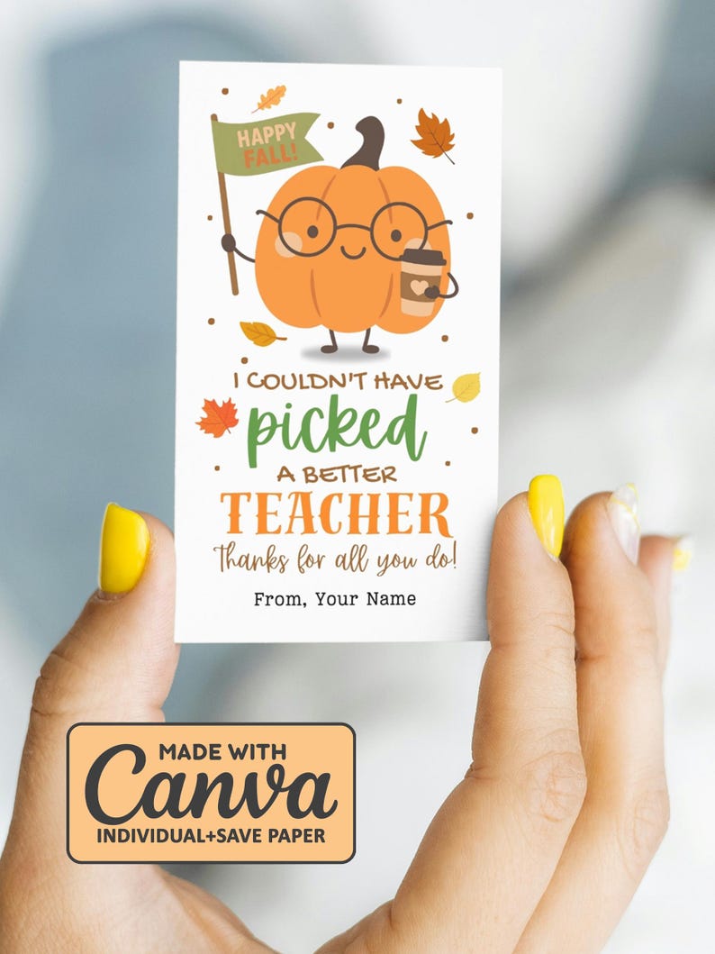 Happy Fall Teacher Gift Tag Printable Digital Download Pumpkin I Couldn ...