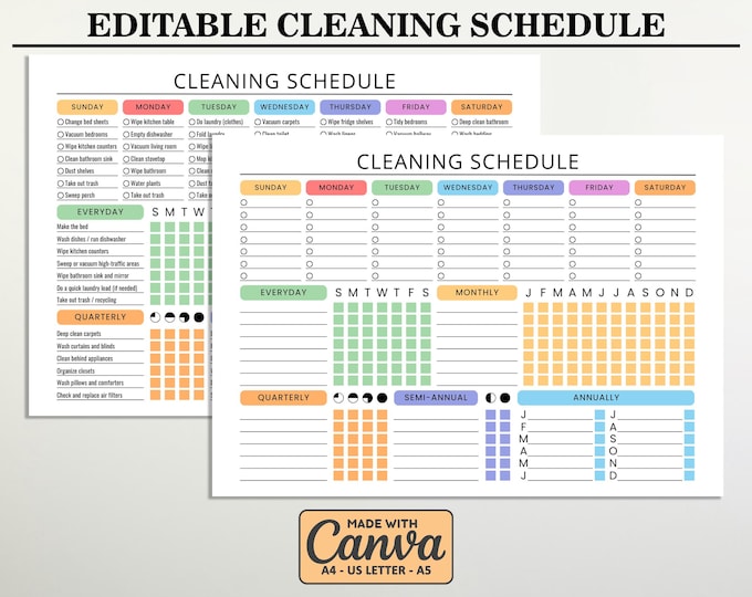 EDITABLE Cleaning Planner, Cleaning Checklist, Schedule, ADHD Cleaning ...