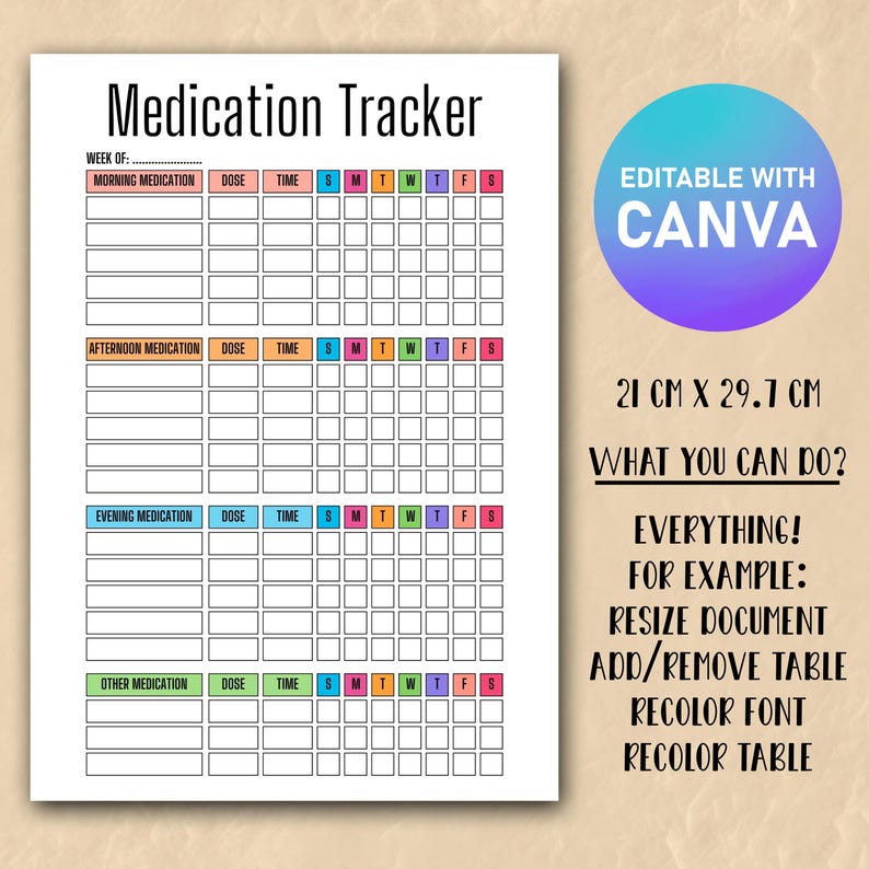 Printable Medication Schedule, Weekly Medication Tracker, Morning ...