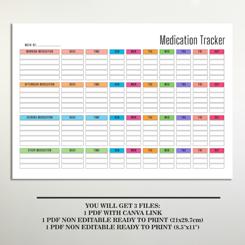 Printable Medication Schedule, Weekly Medication Tracker, Morning ...