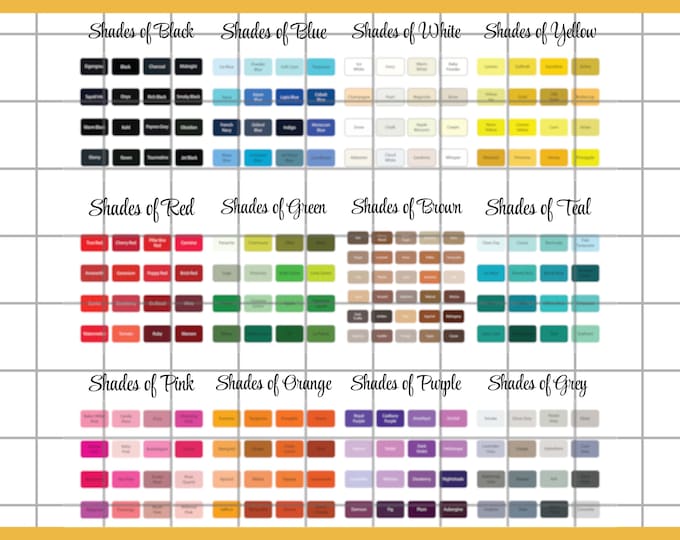 206 Color Names and Shades, Color Chart Name, Color Shade Table, Colour ...