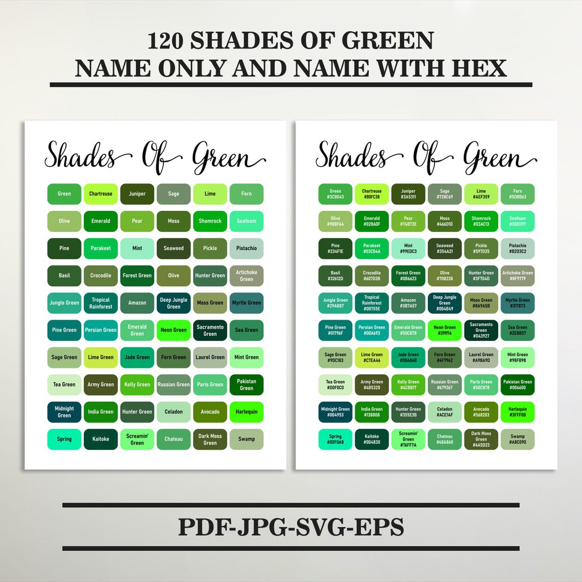 120 Color Names and Shades, Green Color Hex Name PNG, Shades of Green, Colour Swatch Hexadecimal ...