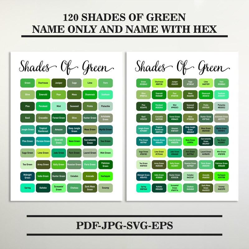 Types of Green Color Names - Etsy New Zealand